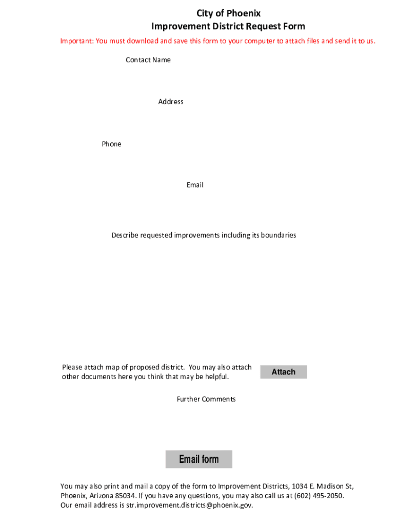 Fillable Online City of Phoenix Improvement District Request Form Fax ...