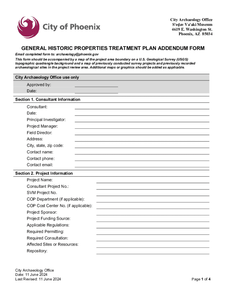 Fillable Online General Historic Properties Treatment Plan Addendum Fax Email Print - pdfFiller