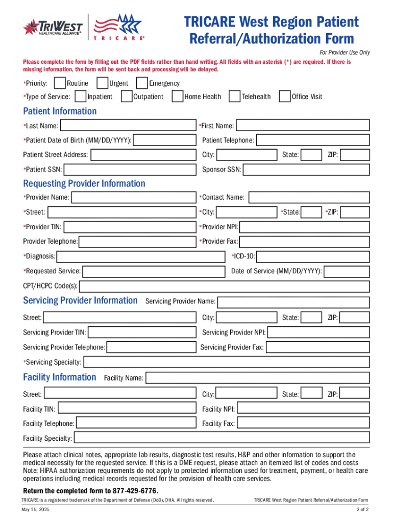 Tricare West Referral Form - Fill Online, Printable, Fillable, Blank ...