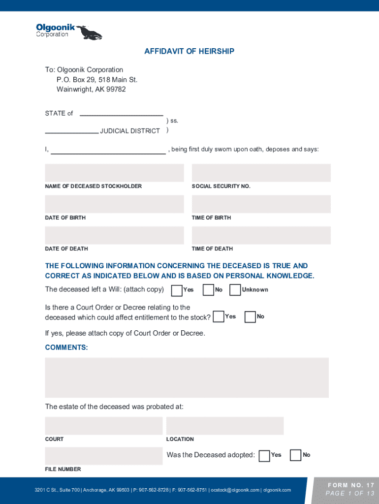 Fillable Online Affidavit of Heirship Fax Email Print - pdfFiller