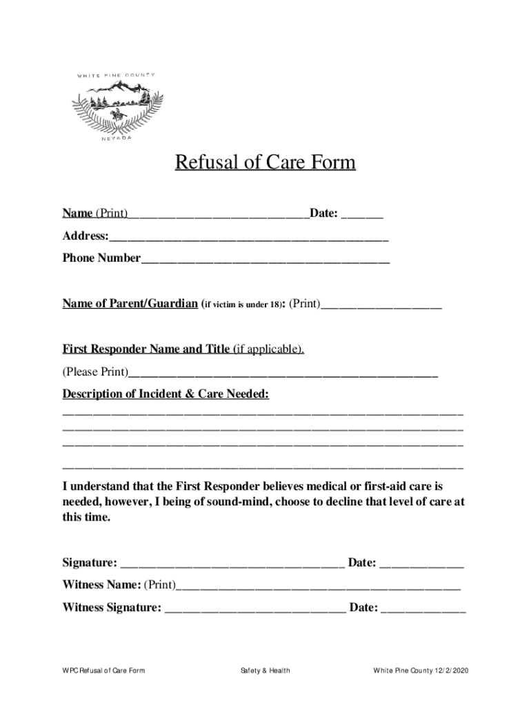 Fillable Online Refusal of Care Form Fax Email Print - pdfFiller