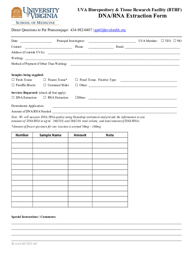 Fillable Online Uva Biorepository & Tissue Research Facility (btrf) Fax Email Print - pdfFiller