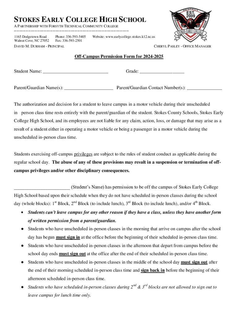 Fillable Online Off-campus Permission Form Fax Email Print - pdfFiller