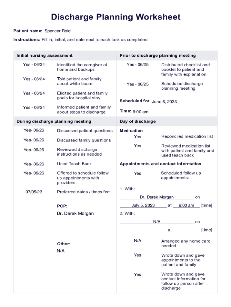 Fillable Online Discharge Planning Worksheet Fax Email Print - pdfFiller