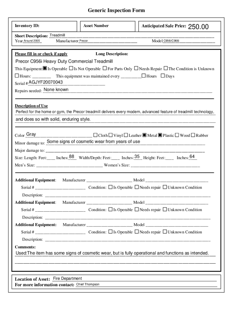 Fillable Online Generic Inspection Form Fax Email Print - pdfFiller