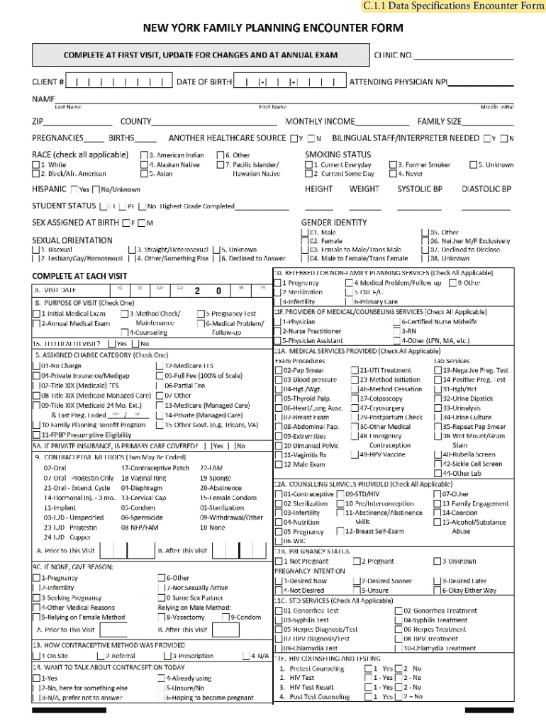 Fillable Online Data Specifications Encounter Form - New York Cvr Specifications Fax Email Print ...