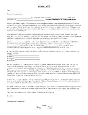 Fillable Online Medical Note for Migraine Management Fax Email Print ...