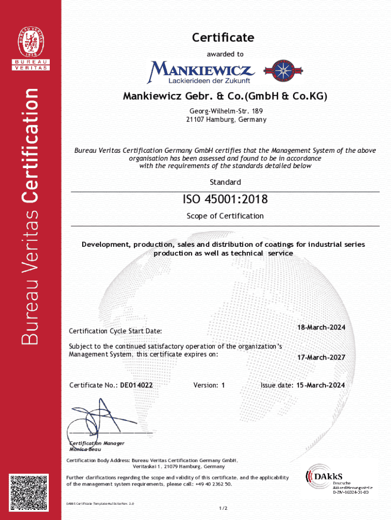 Fillable Online Iso 45001:2018 Certification Certificate Fax Email ...