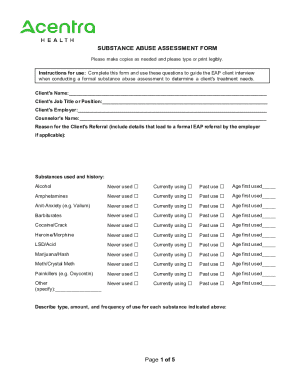 Fillable Online Substance Abuse Assessment Form Fax Email Print - pdfFiller