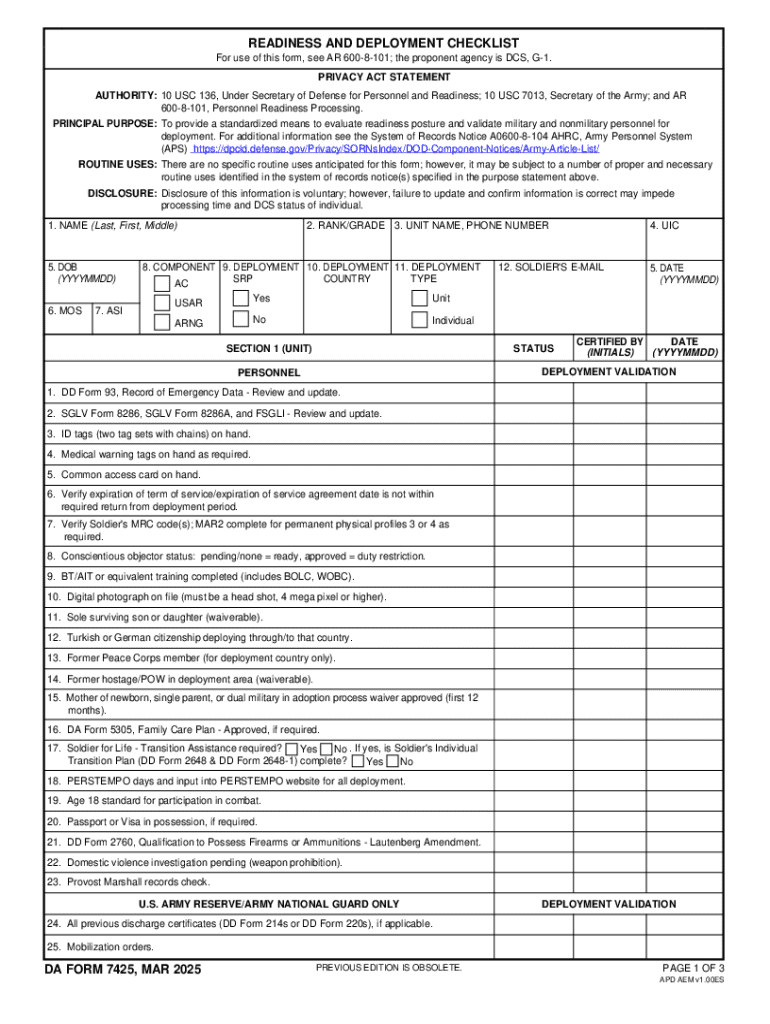 Fillable Online Readiness and Deployment Checklist Fax Email Print ...