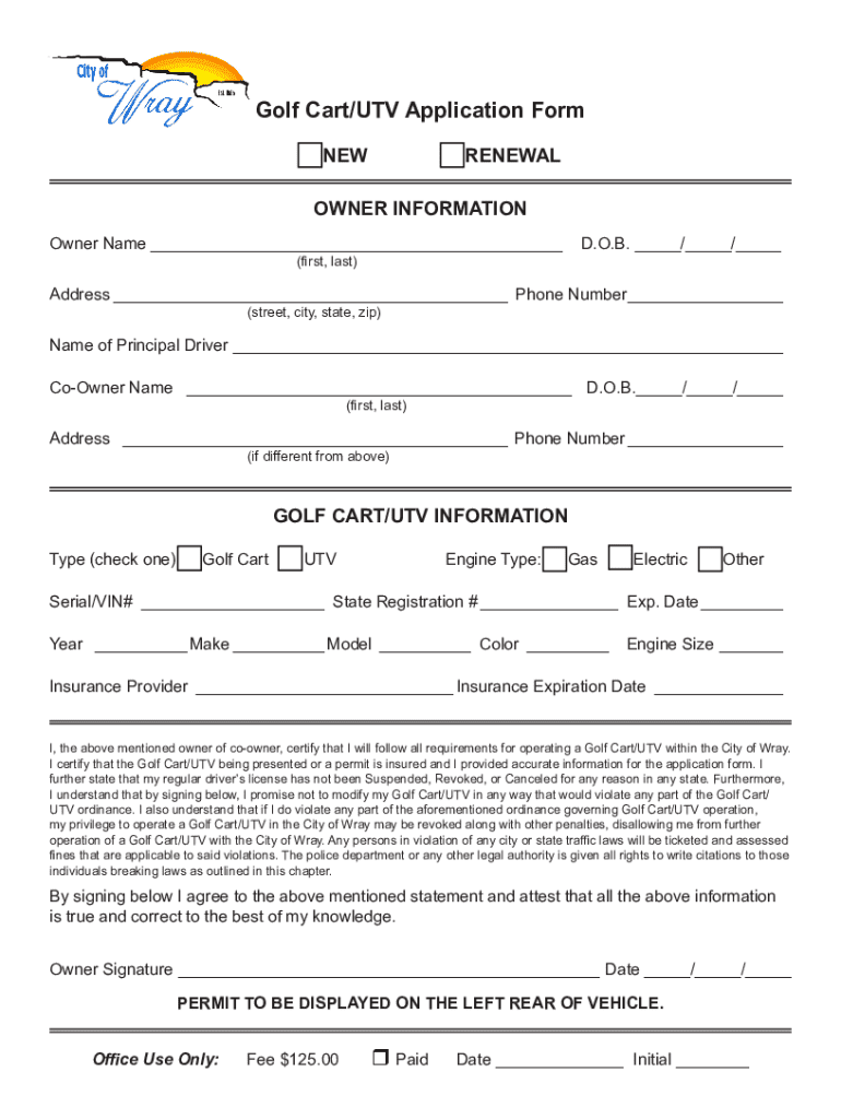 Fillable Online Golf Cart/utv Permit Application Fax Email Print ...