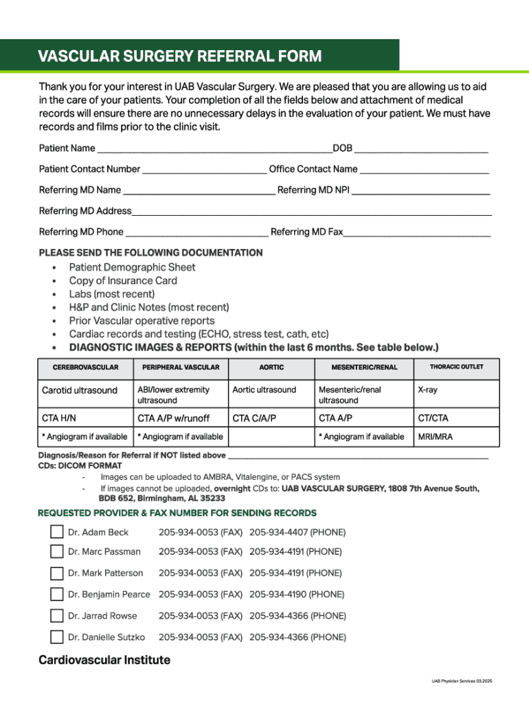 Fillable Online Vascular Surgery Referral Form Fax Email Print - pdfFiller