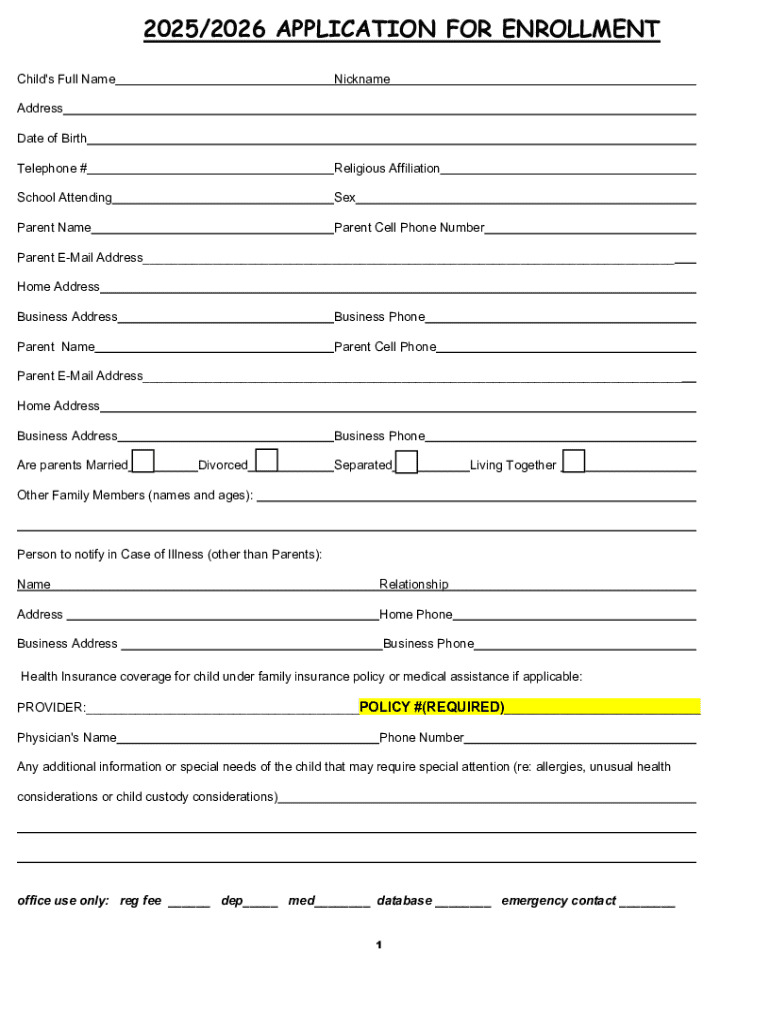 Fillable Online 2025/2026 Application for Enrollment Fax Email Print - pdfFiller