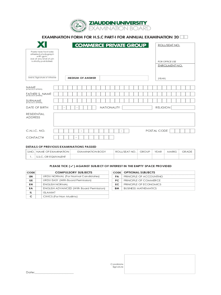 Fillable Online H.s.c Part-i Examination Form Fax Email Print - pdfFiller