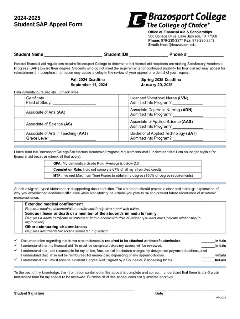 Fillable Online Student Sap Appeal Form Fax Email Print - pdfFiller