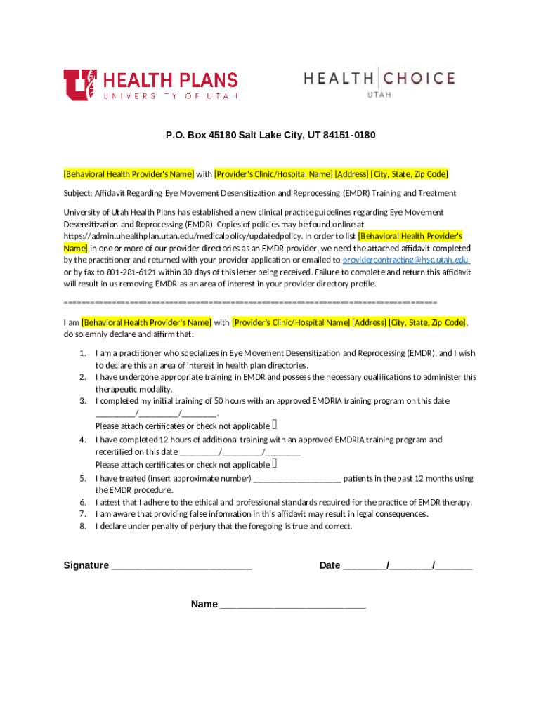 EMDR Affidavit Doc Template | pdfFiller