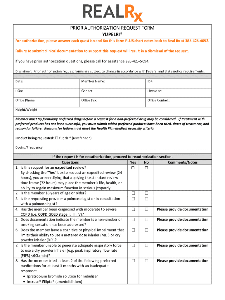 Fillable Online Yupelri® Prior Authorization Request Fax Email Print - pdfFiller