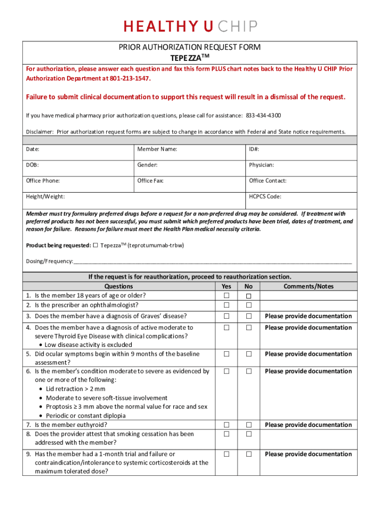 Fillable Online Tepezzatm Prior Authorization Request Fax Email Print ...
