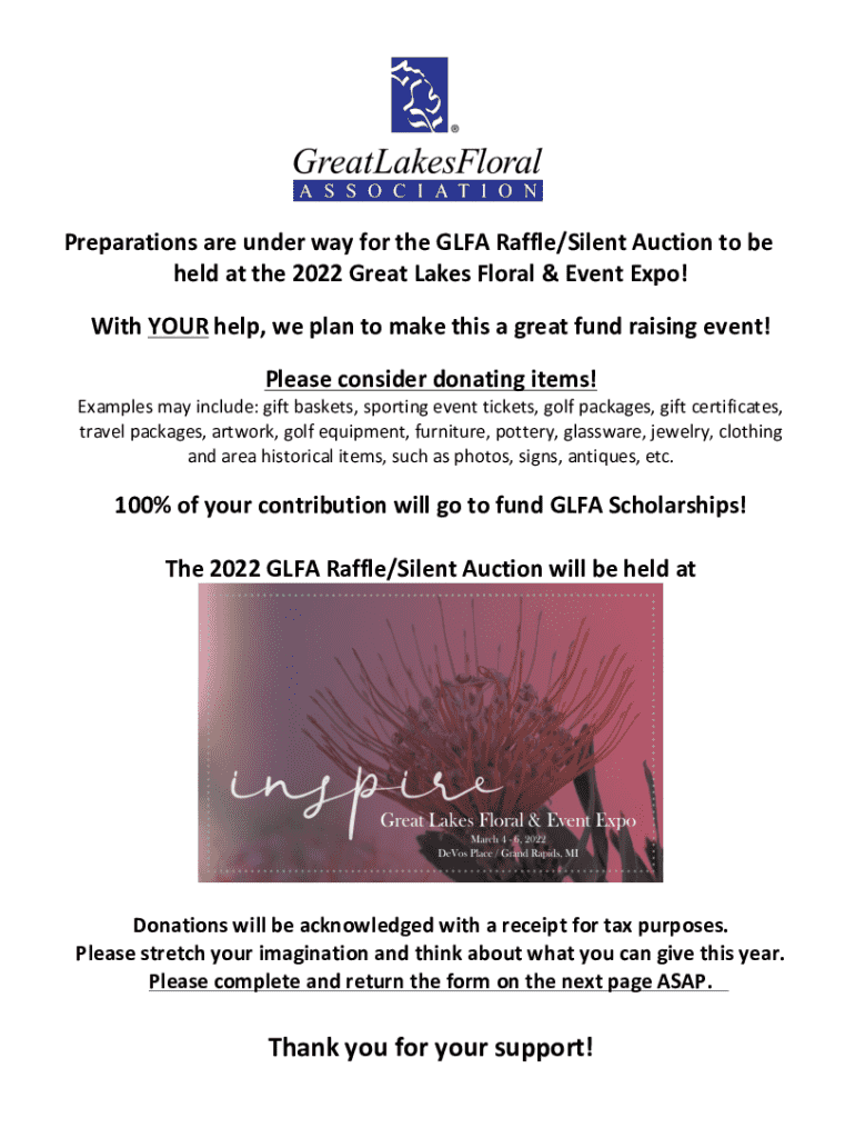 Fillable Online 2022 Glfa Raffle/silent Auction Donation Form Fax Email Print - pdfFiller