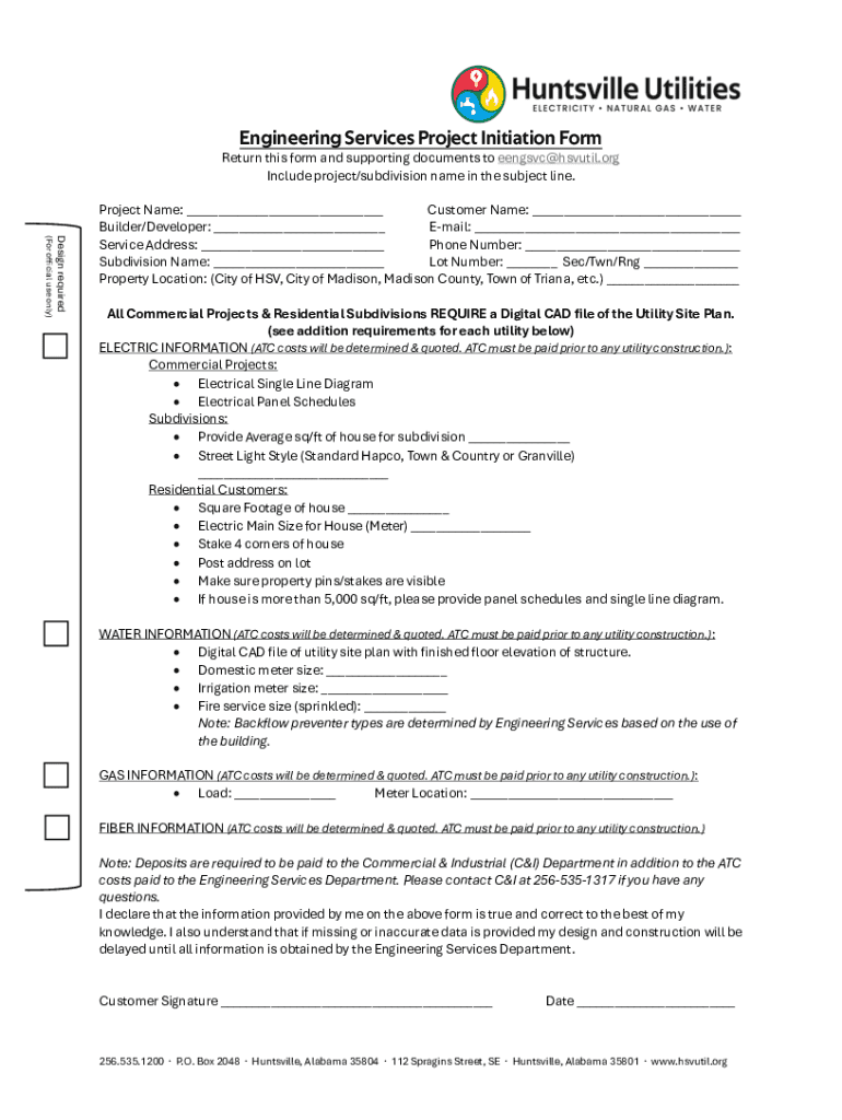 Fillable Online Engineering Services Project Initiation Fax Email Print ...