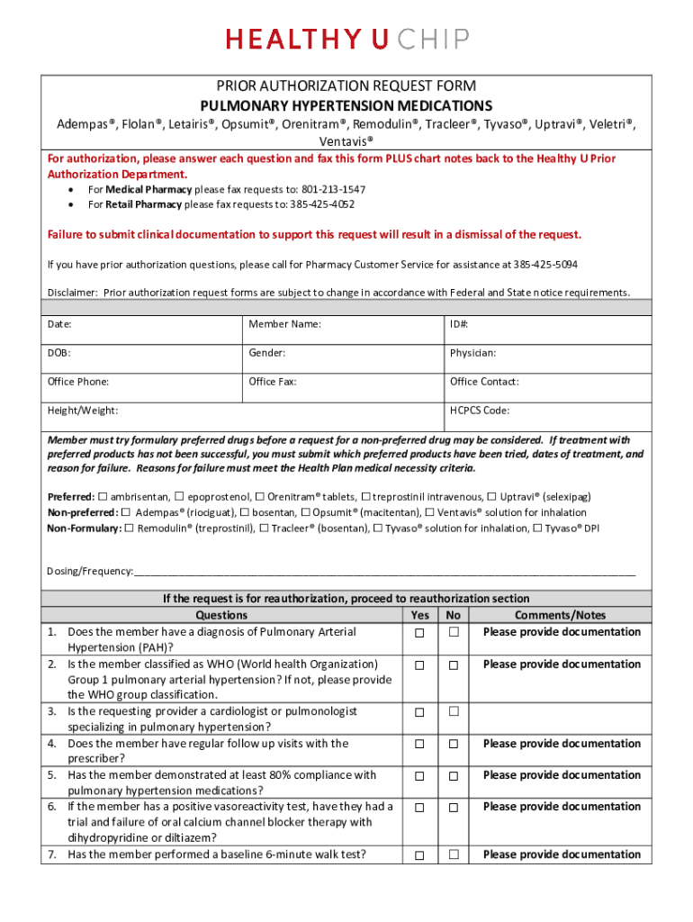 Fillable Online Pulmonary Hypertension Medications Fax Email Print - pdfFiller