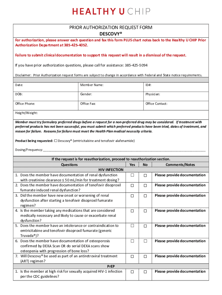 Fillable Online Descovy® Prior Authorization Request Fax Email Print ...