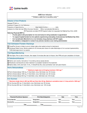 Fillable Online Iron Infusion Order Form Fax Email Print - pdfFiller