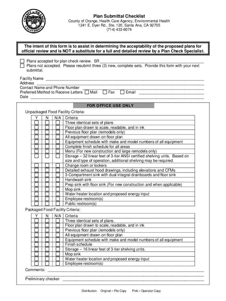 Fillable Online Plan Submittal Checklist for Health Care Agency Fax ...