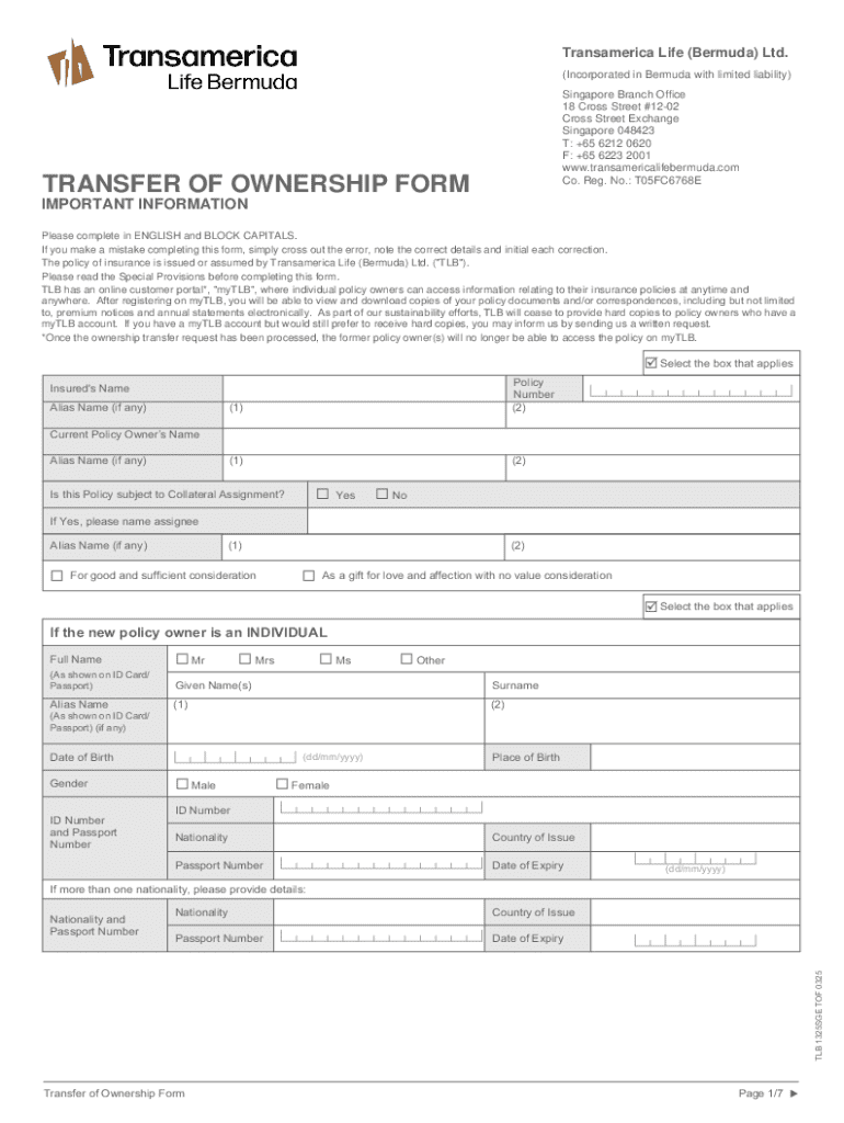 Fillable Online Transfer of Ownership Form Fax Email Print - pdfFiller