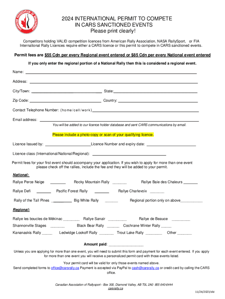 Fillable Online 2024 International Permit to Compete Fax Email Print ...