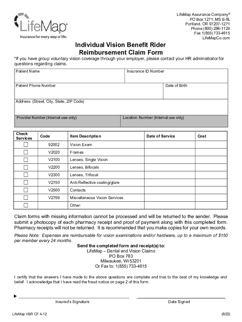 Fillable Online Vision Benefit Claim Form Fax Email Print - pdfFiller