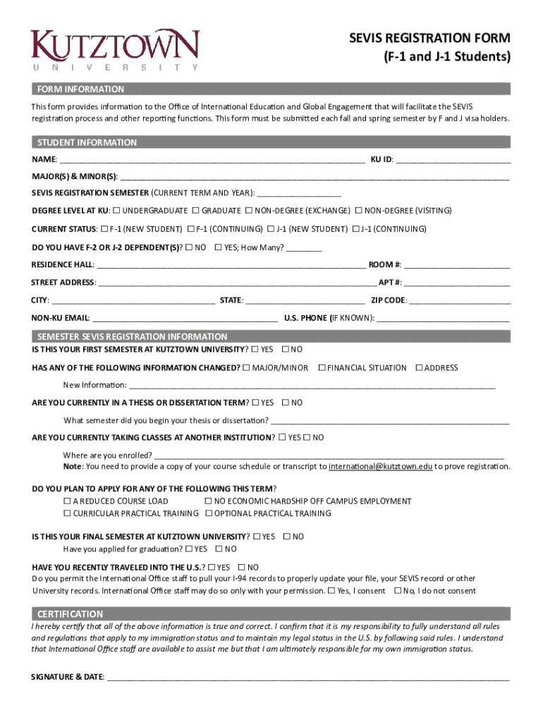 Fillable Online Sevis Registration Form (f-1 and J-1 Students) Fax ...