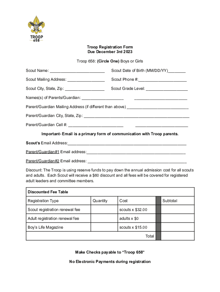 Fillable Online Troop Registration Form Fax Email Print - pdfFiller