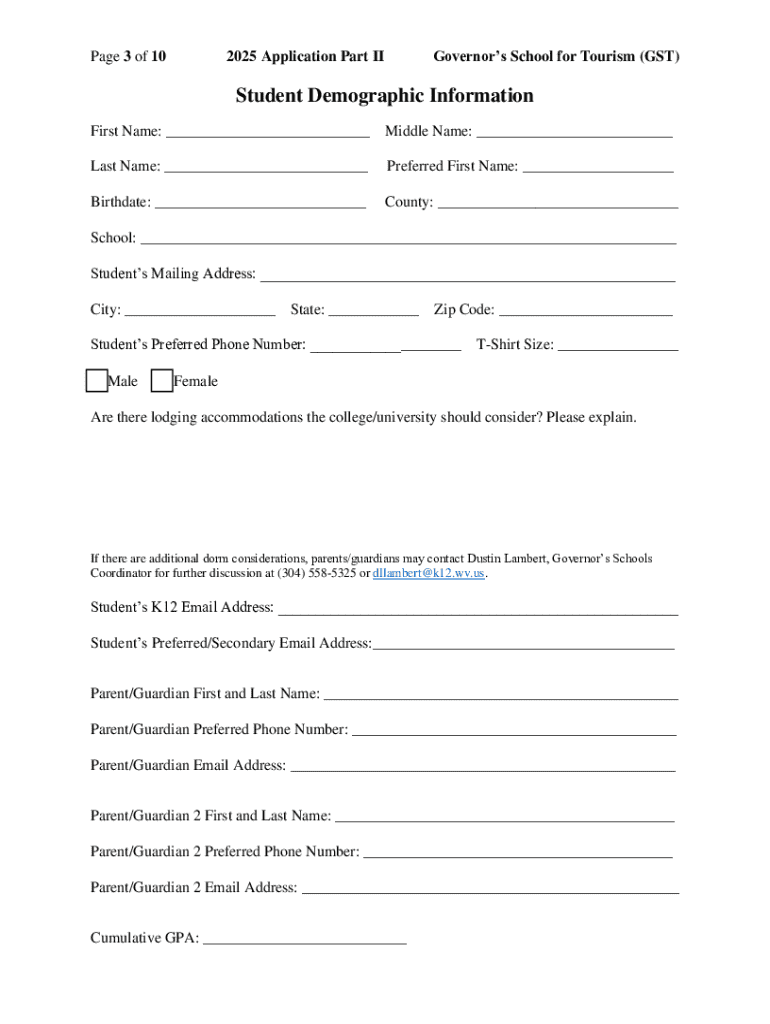 Fillable Online Governor’s School for Tourism (gst) 2025 Student Application Fax Email Print ...