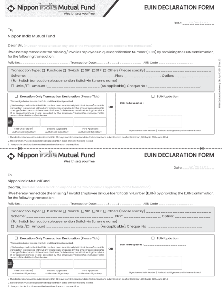 Fillable Online Euin Declaration Form Fax Email Print - pdfFiller