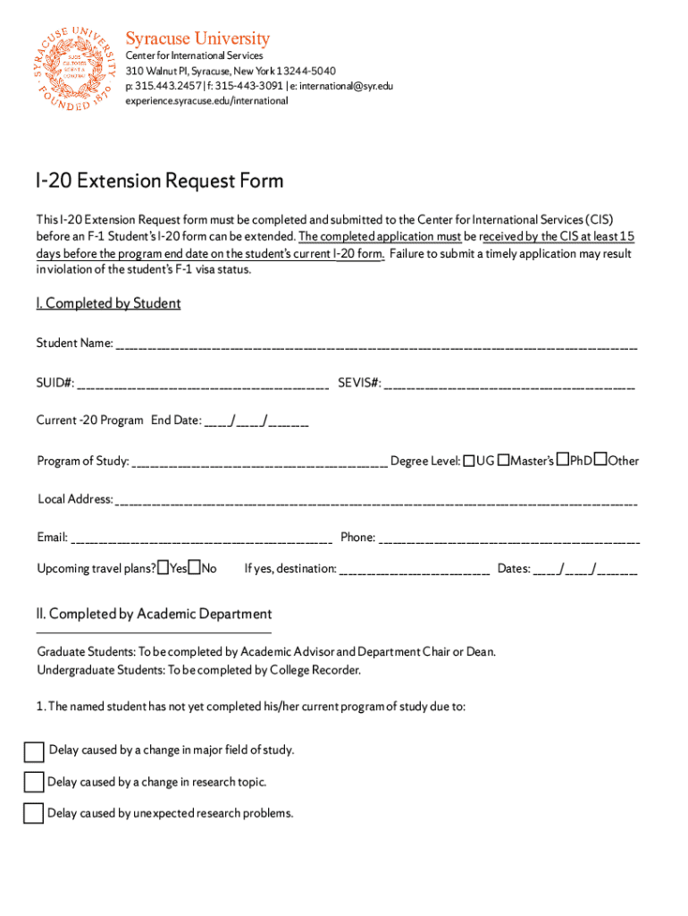 Fillable Online I-20 Extension Request Fax Email Print - pdfFiller