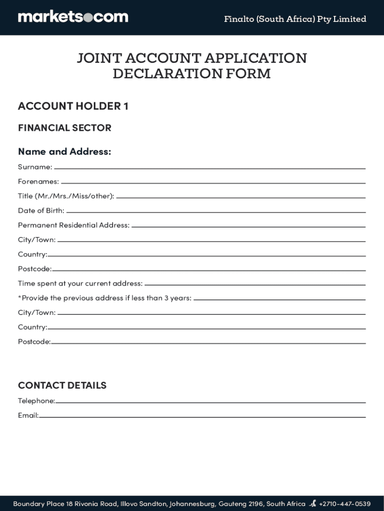 Fillable Online Joint Account Application Declaration Form Fax Email Print - pdfFiller