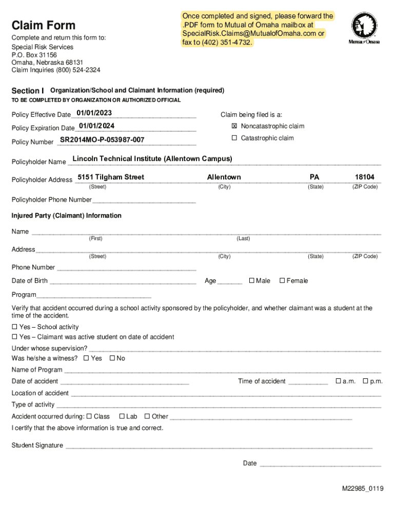 Fillable Online Claim Form Fax Email Print - pdfFiller