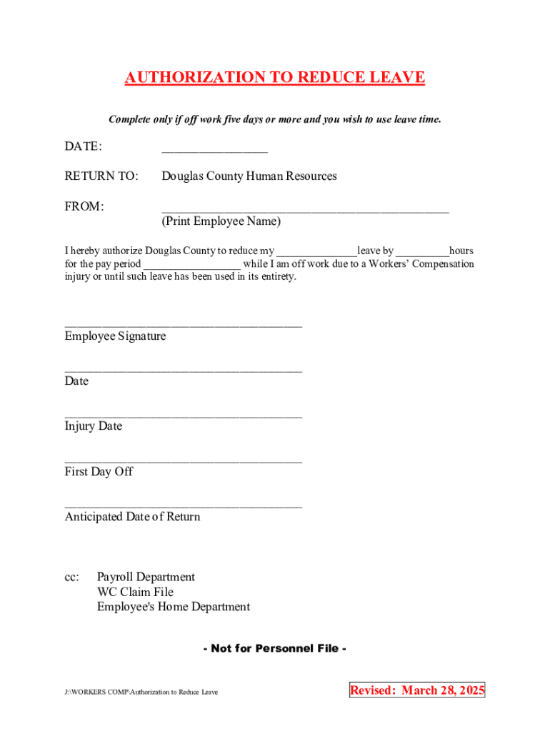 Fillable Online Authorization to Reduce Leave Fax Email Print - pdfFiller