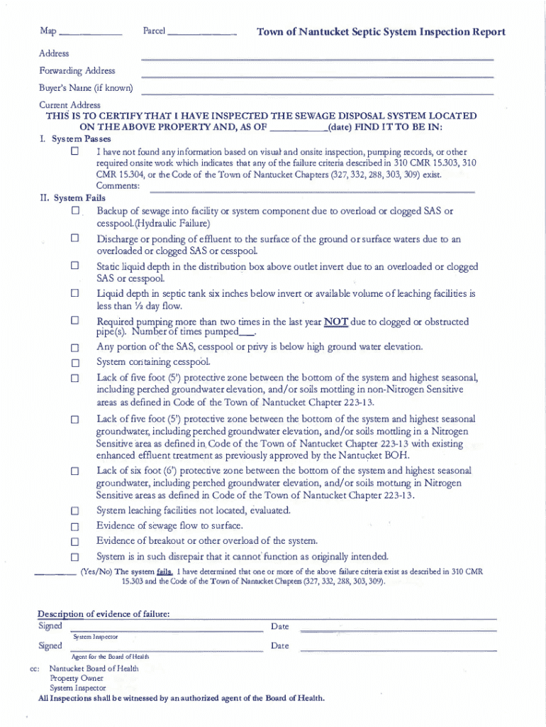 Fillable Online Town of Nantucket Septic System Inspection Report Fax Email Print - pdfFiller