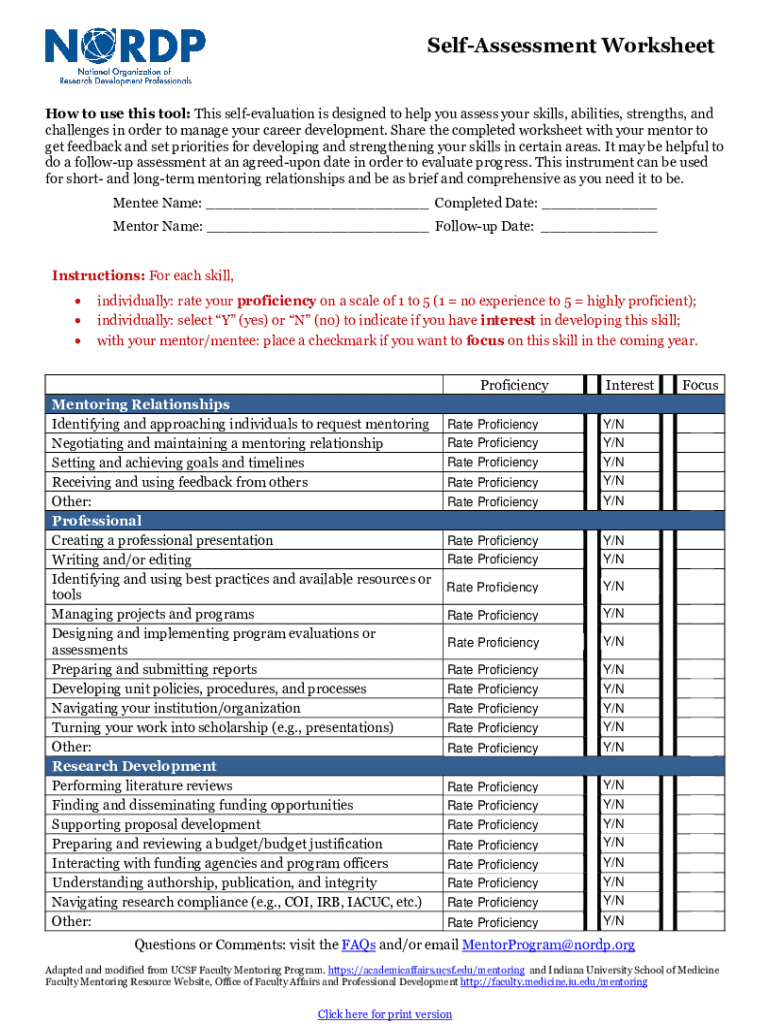Fillable Online Self-assessment Worksheet Fax Email Print - pdfFiller