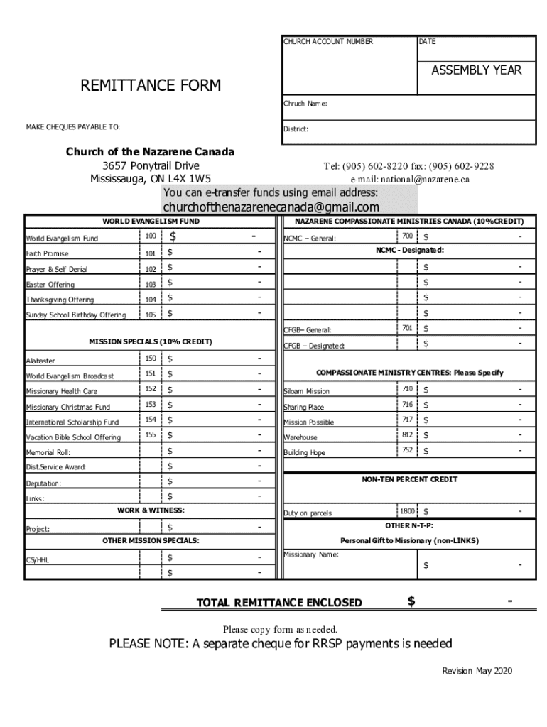 Fillable Online Church Remittance Form for Donations Fax Email Print - pdfFiller
