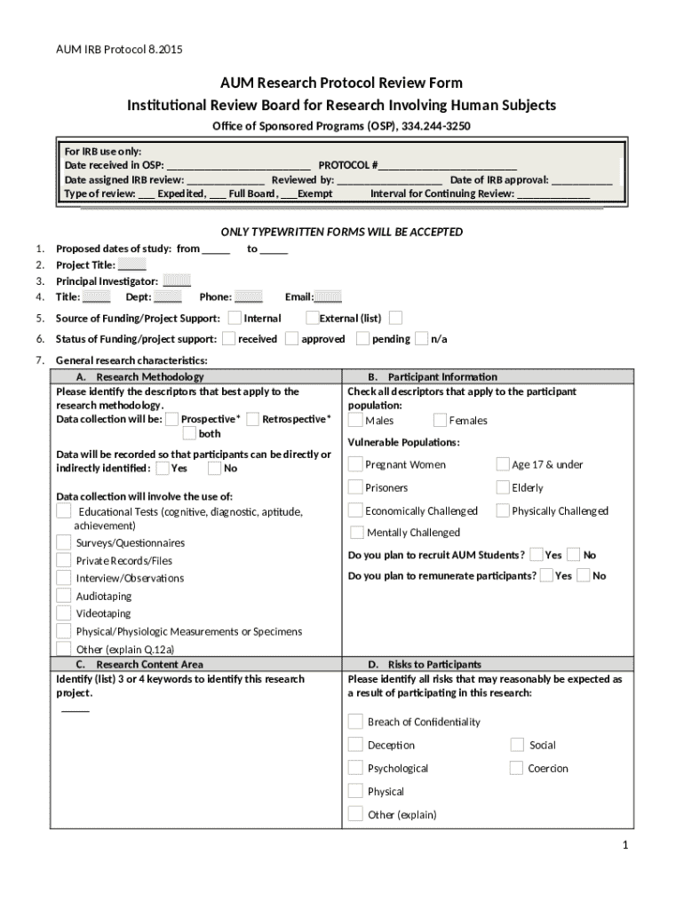 Aum Research Protocol Review Doc Template | pdfFiller