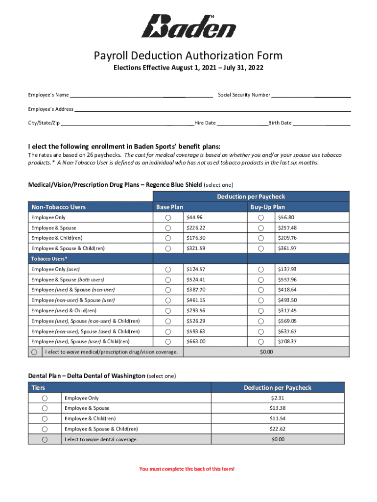 Fillable Online Payroll Deduction Authorization Form Fax Email Print ...
