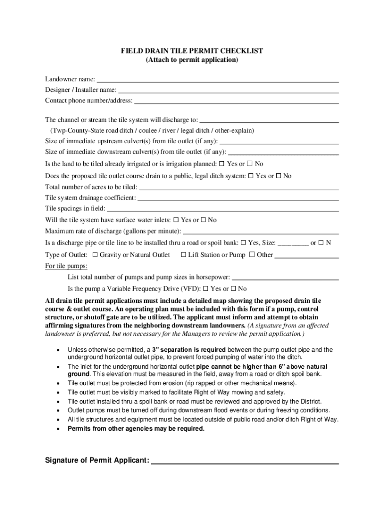 Fillable Online Field Drain Tile Permit Checklist Fax Email Print ...
