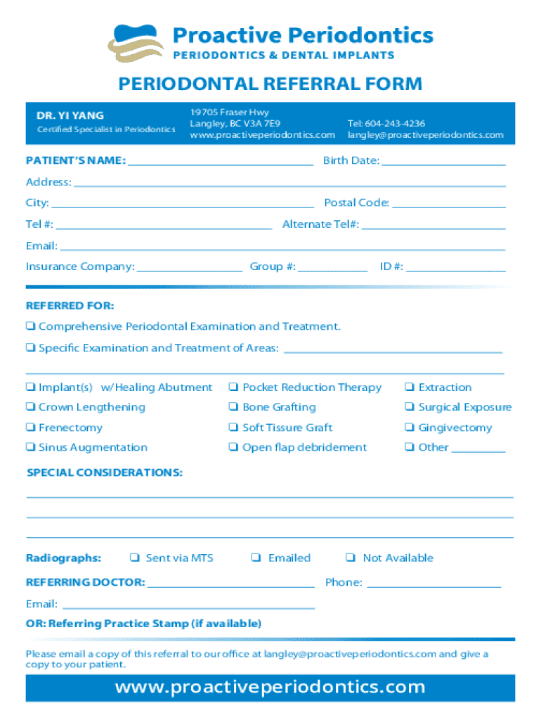 Fillable Online Referral Form for Periodontal Services Fax Email Print - pdfFiller