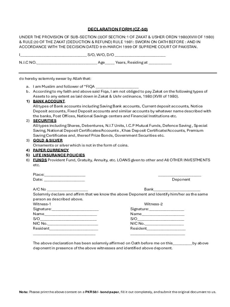 Fillable Online Zakat and Ushr Declaration Form Fax Email Print - pdfFiller
