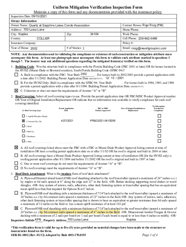 Fillable Online Uniform Mitigation Verification Inspection Fax Email ...