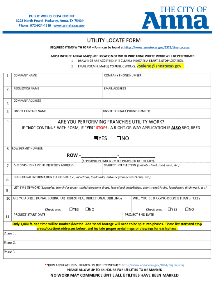 Fillable Online Utility Locate Form Fax Email Print - pdfFiller