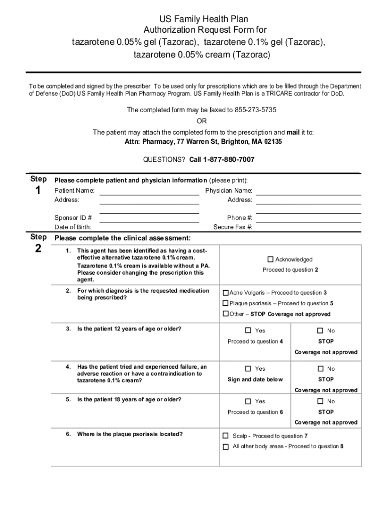 Fillable Online Authorization Request Form for Tazarotene Fax Email ...